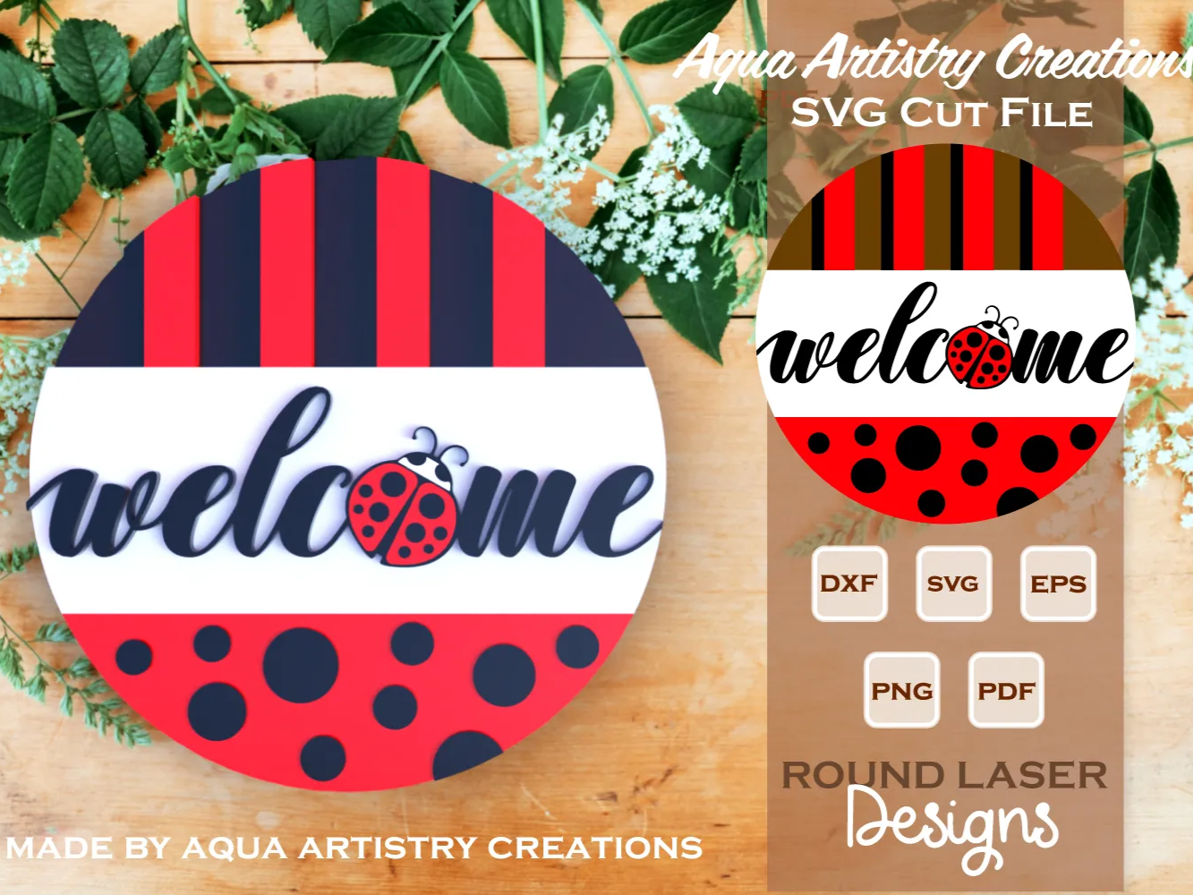 Laser cut and engrave | Round Laser Cut Welcome Ladybug Sign SVG Cut ...