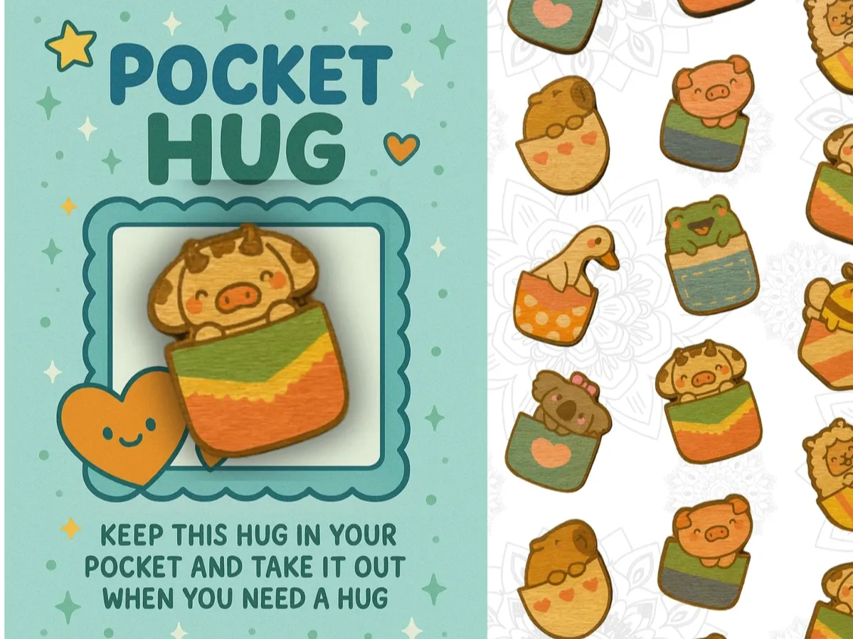 Laser Cut Pocket Hug Animal Pins (8 Designs) with Colorful Pocket ...