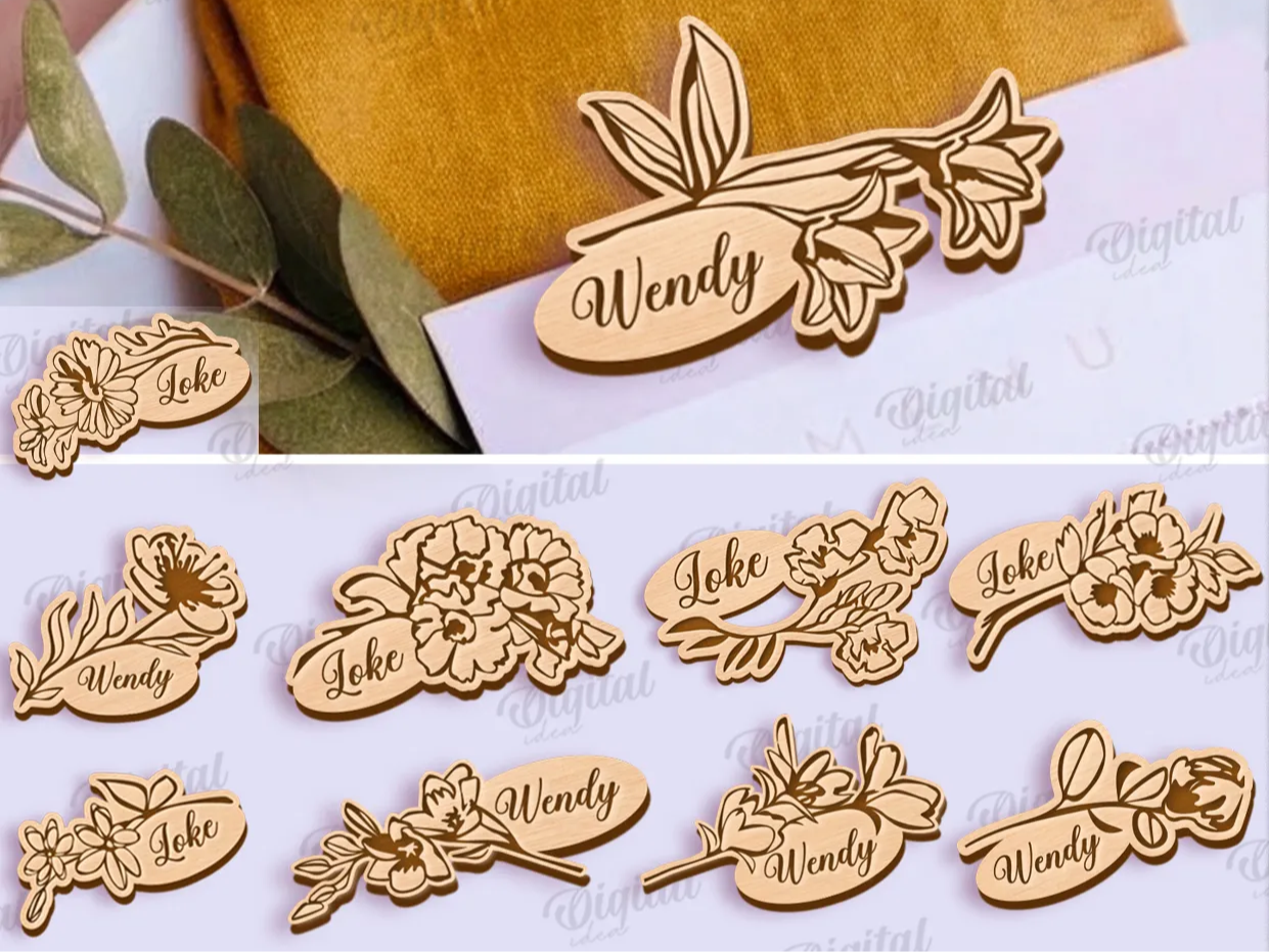 Floral place cards bundle laser cut. Wooden flower table name card ...