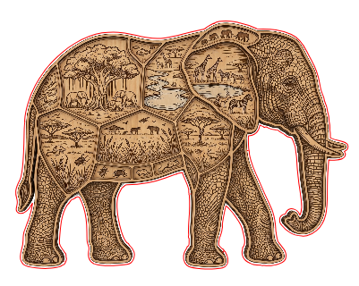 Elephant Shaped Wall Art Featuring African Savannah Wildlife Scenes