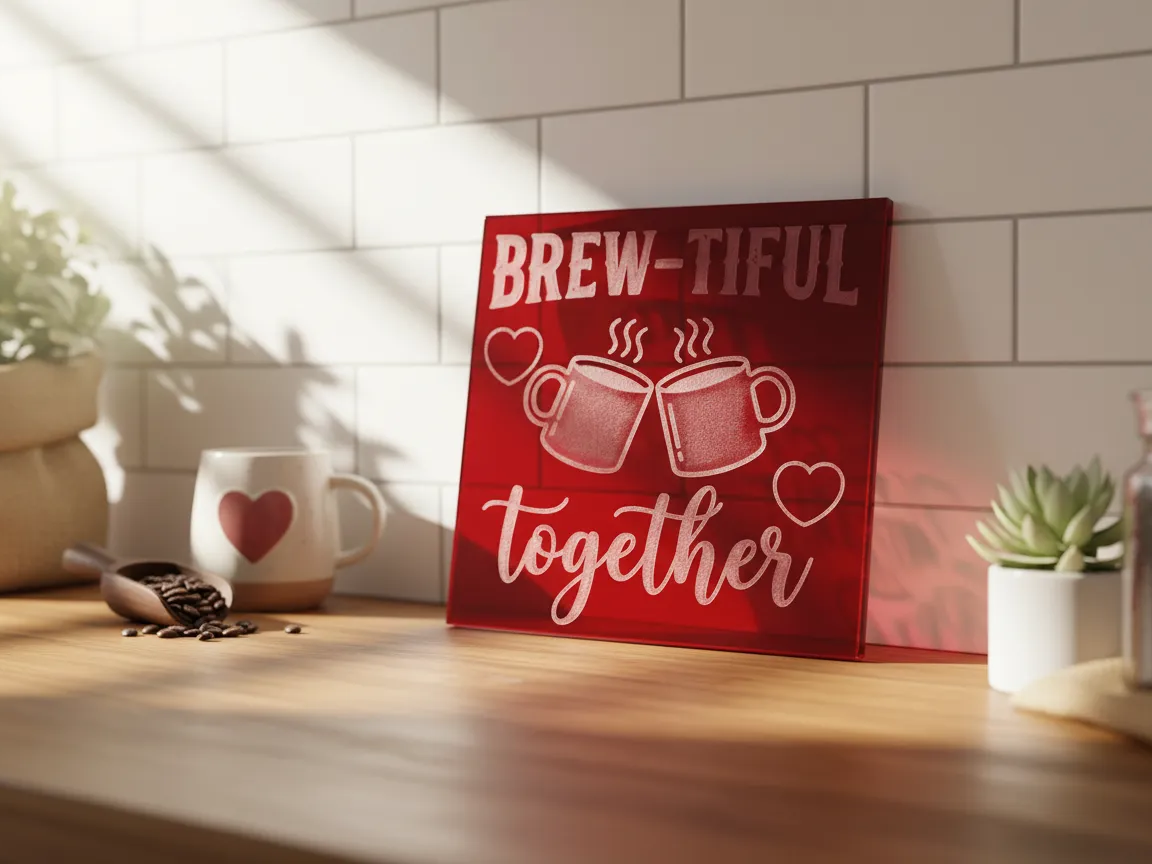Laser cut and engrave | Laser Engraved Red Acrylic Brew-tiful Together ...