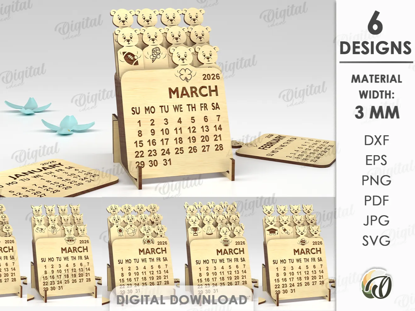 3D Layered calendars with stand 2026 bundle. Calendar laser cut files ...