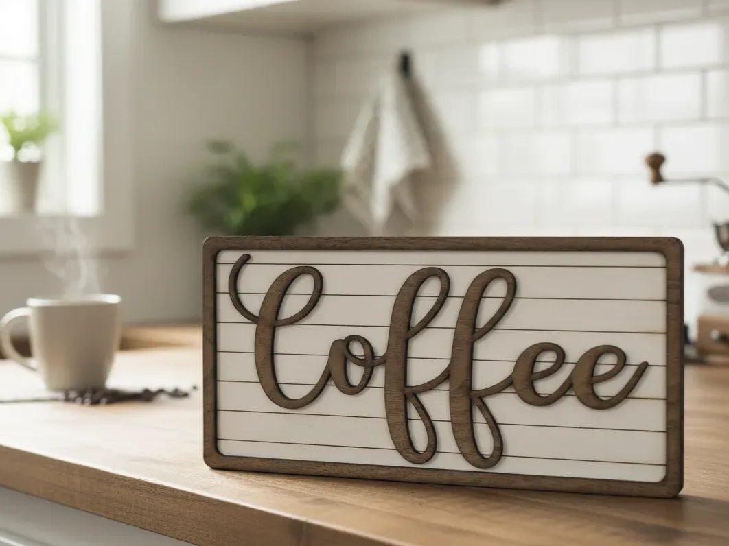 Laser Cut Wooden Coffee Kitchen Sign with Script Font and Shiplap ...