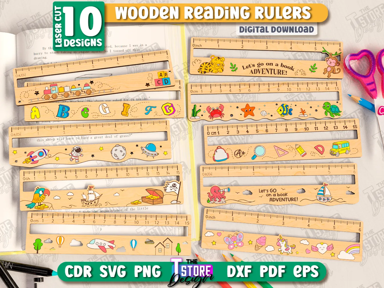Laser cut and engrave | Wooden Reading Rulers Laser Cut Bundle, Book ...