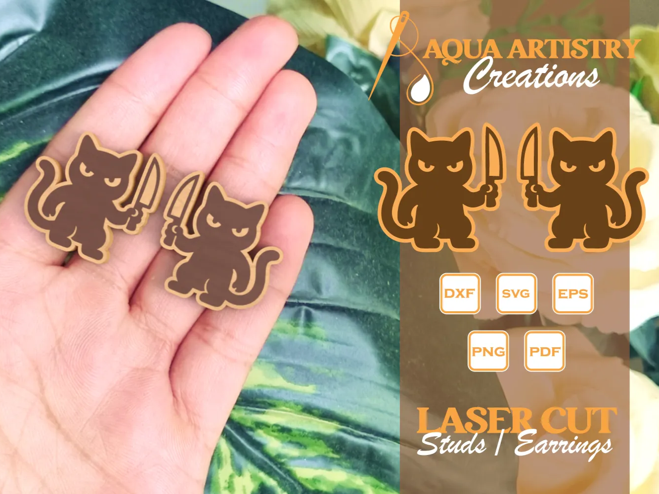 Laser cut and engrave | Laser Cut Cat With Knife Stud Earrings | Ready ...