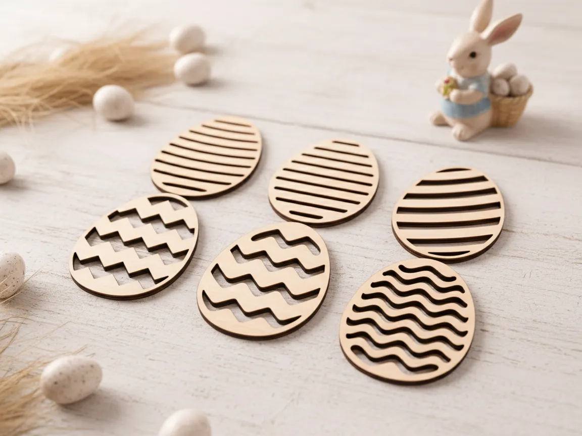 8x Laser Cut Wooden Easter Egg Ornaments with Minimalistic Decorative ...