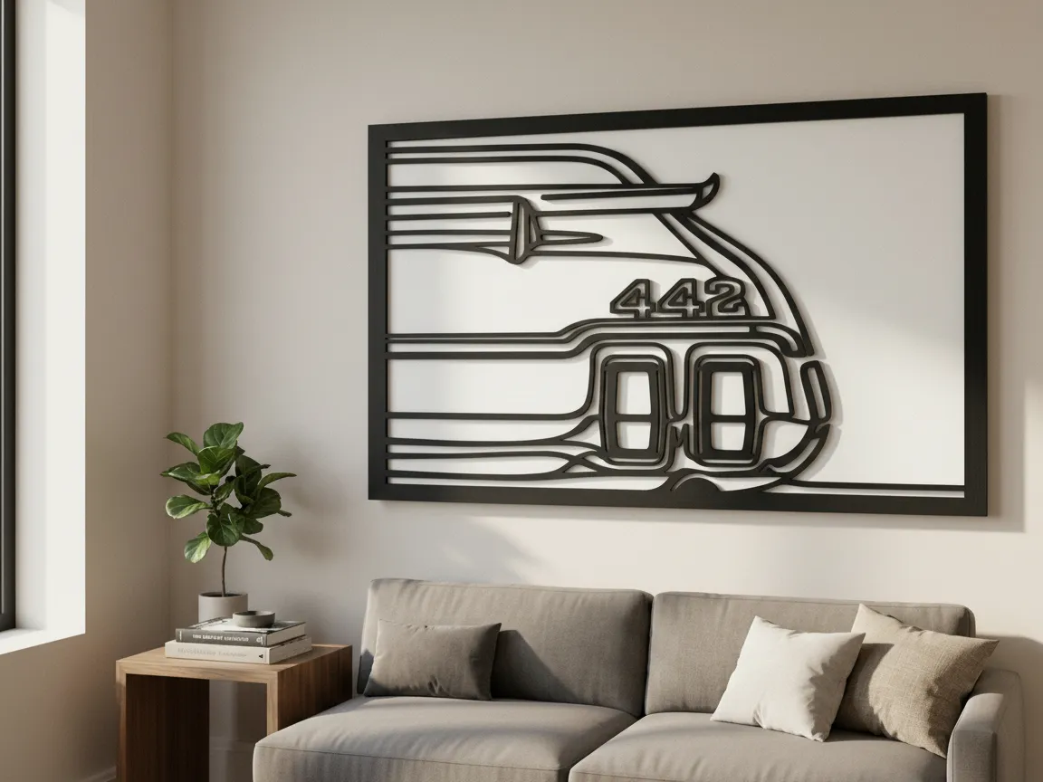 Laser Cut Car Wall Art Decor – Oldsmobile 442 | Flow-Line Art with ...