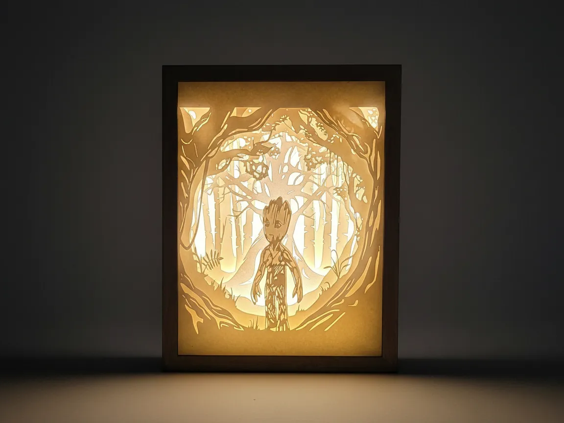 Laser Cut Wooden Light Box Featuring Baby Groot in Forest Scene | Free ...