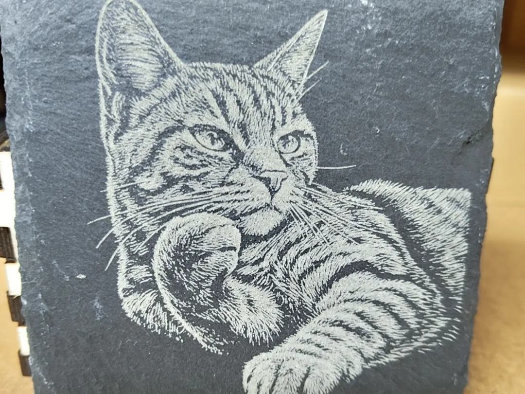 Laser Engraved Cat Portrait Slate Coaster | Free Files - Atomm