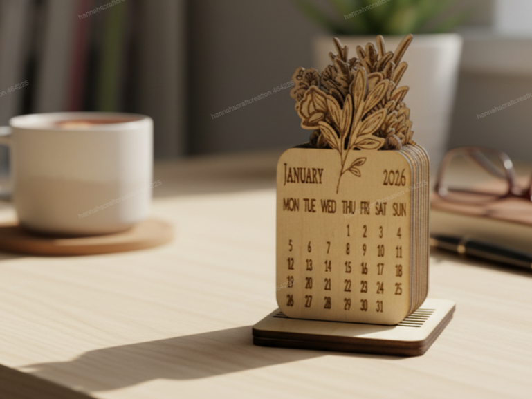 Laser Cut Wooden Calendar with Floral Design 2026 | Ready to Use Files ...