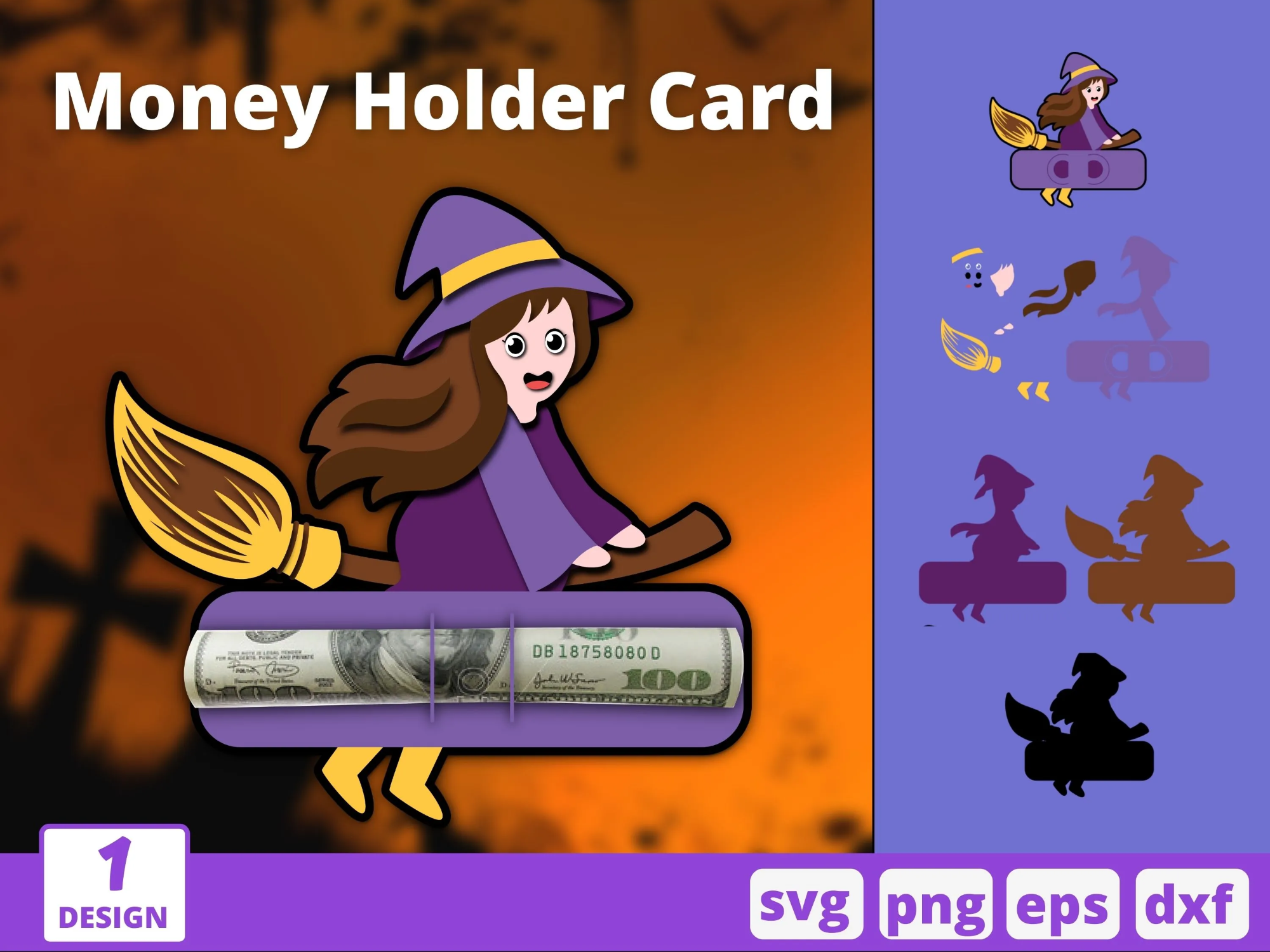 Laser cut and engrave | Halloween Witch Money Holder Card SVG | Ready ...