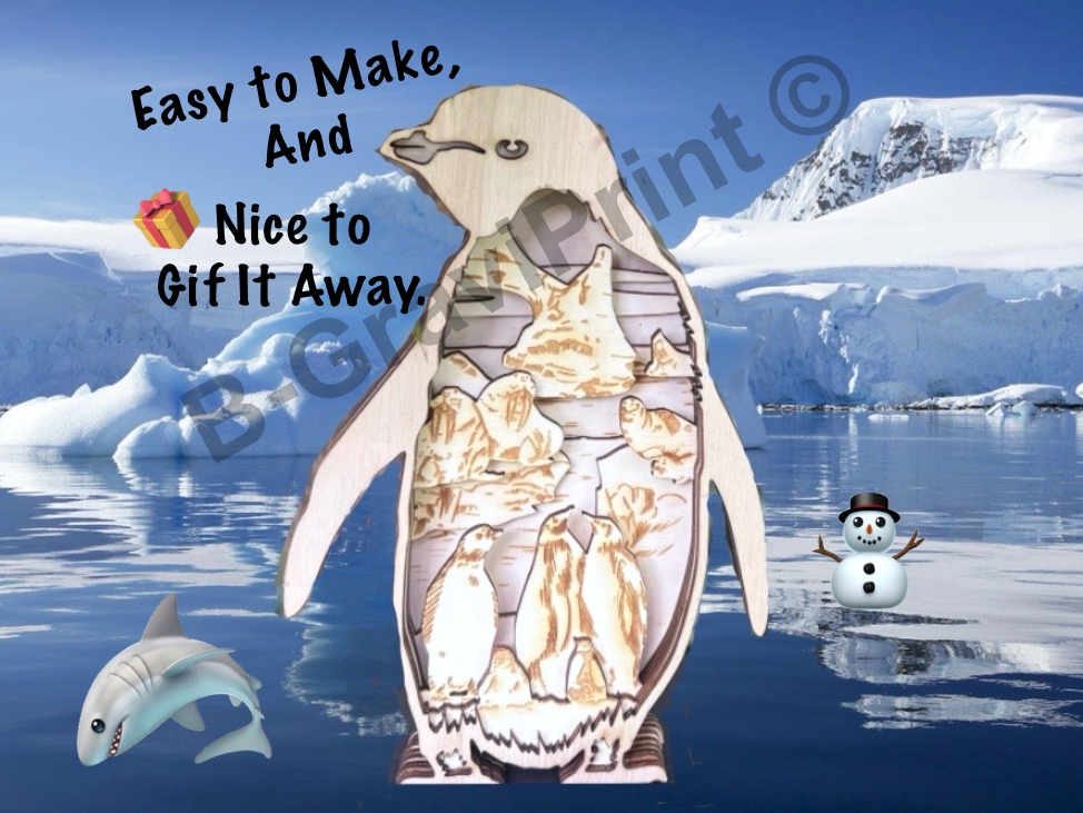 Laser Cut Wooden Penguin Layered Wall Art Decor | Free Files - Atomm