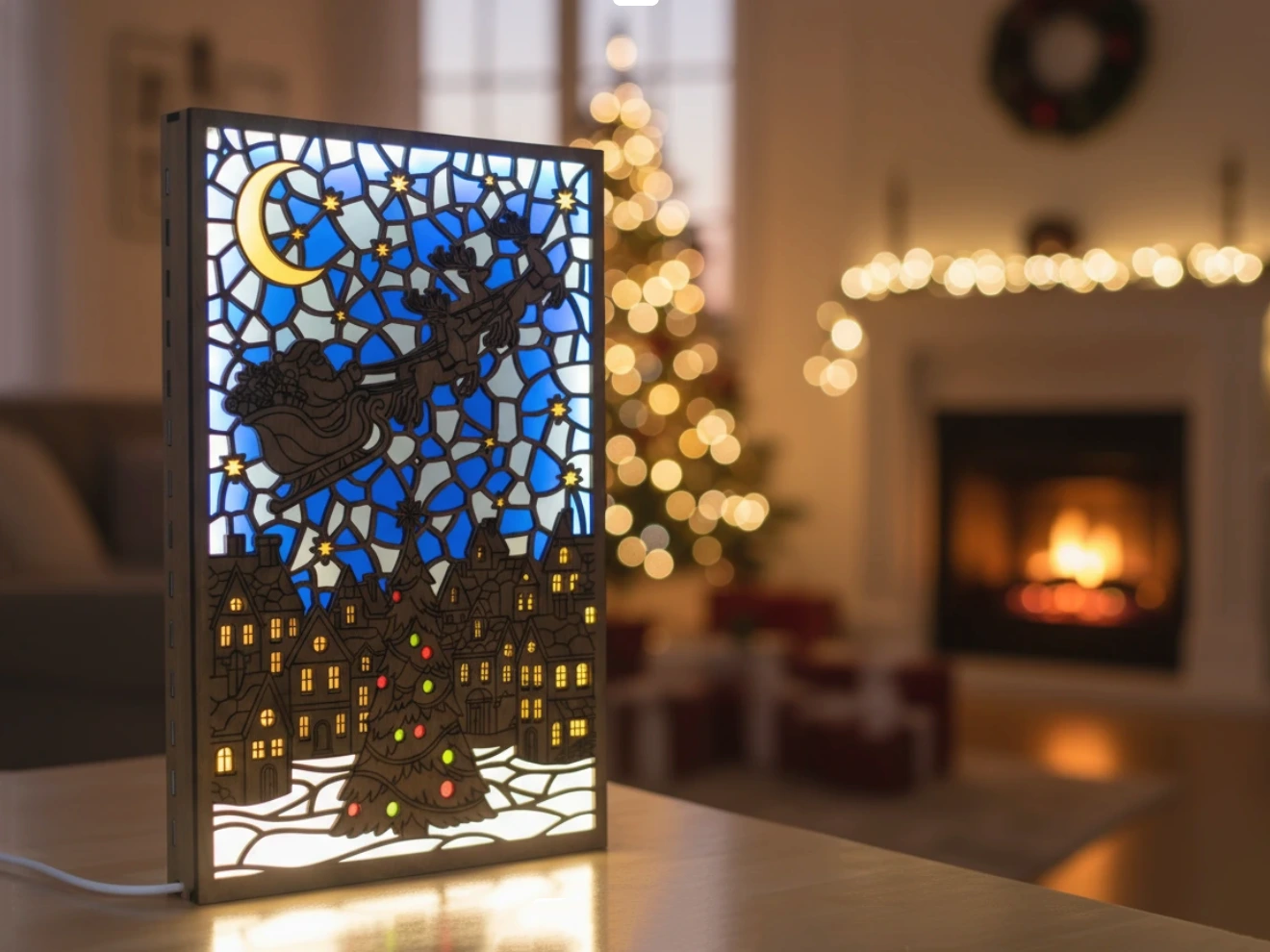 Christmas magic stained glass light box laser-cut | Free Files - Atomm