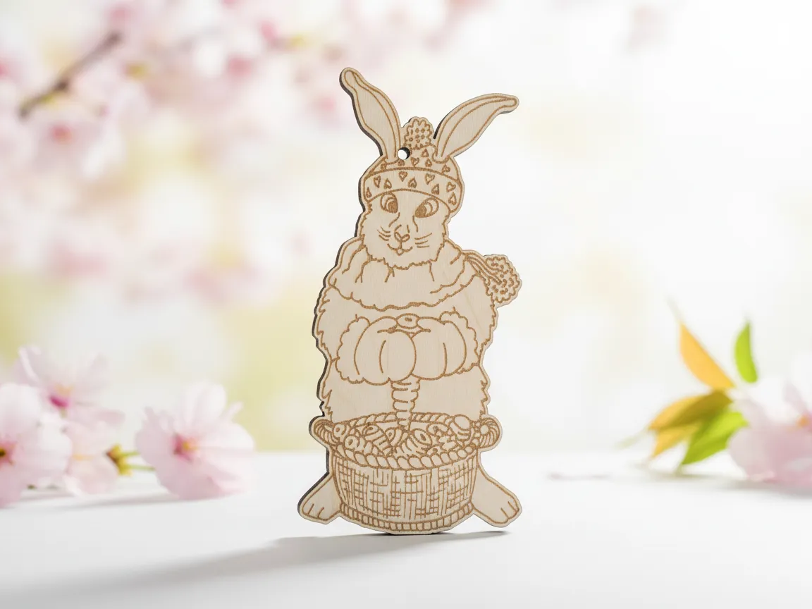 Laser Cut Wooden Bunny Easter Ornament with Basket Design | Free Files ...