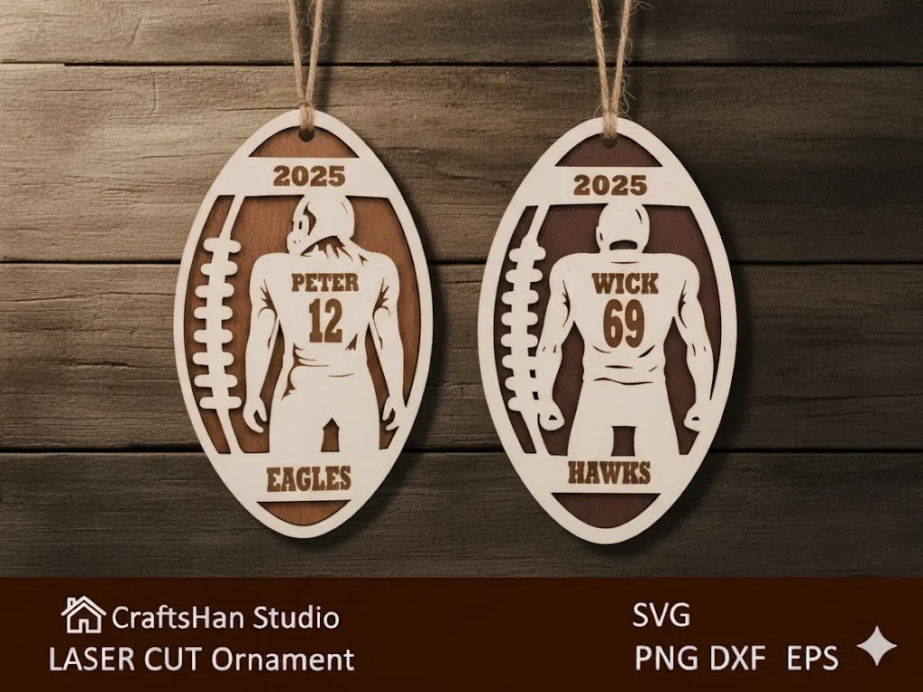 2025 Laser Cut Football Player Ornaments with Custom Names and Numbers ...
