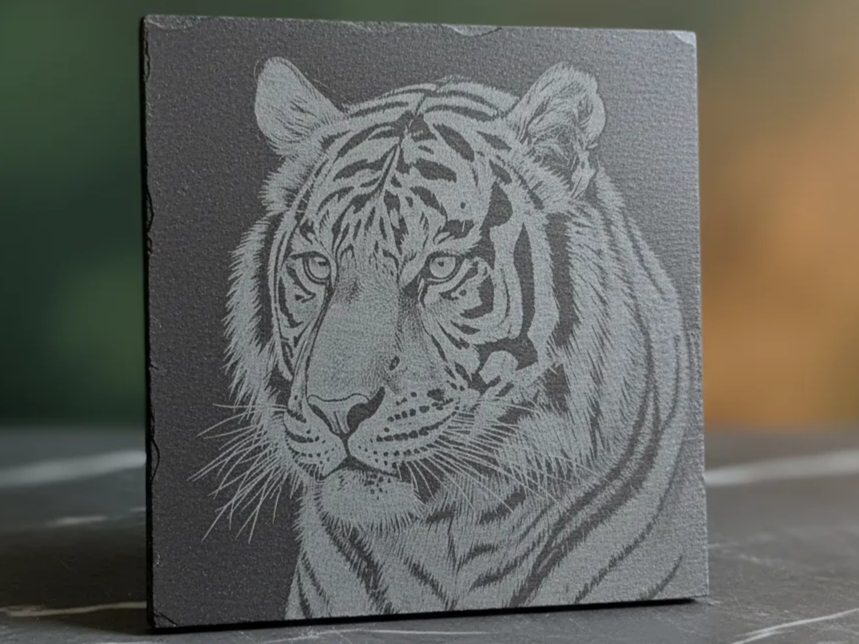 Tiger Portrait On Stone Coaster - Laser Engraved | Free Files - Atomm