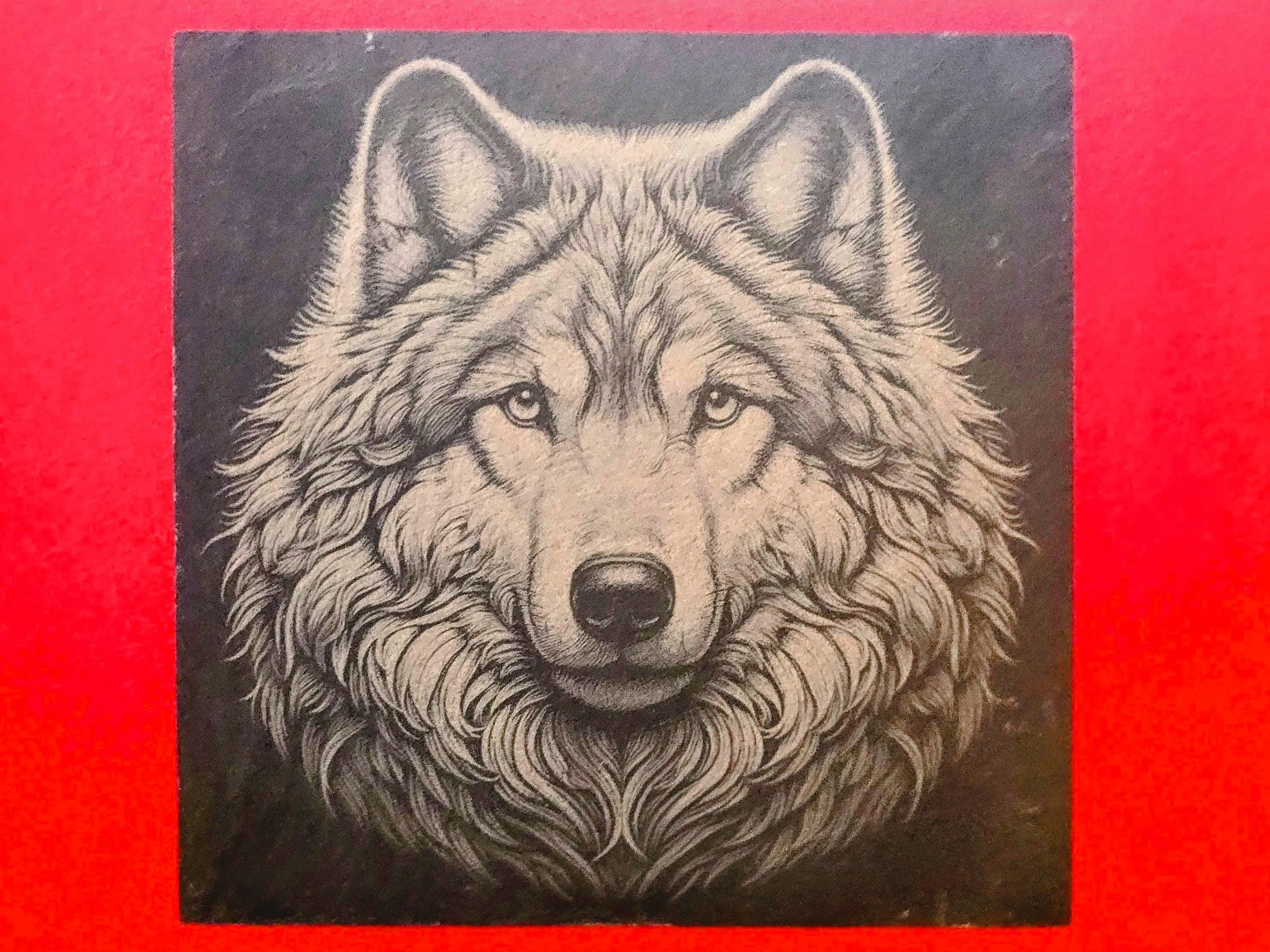 Wolf Portrait on slate coaster - Laser Engraved | Free Files - Atomm