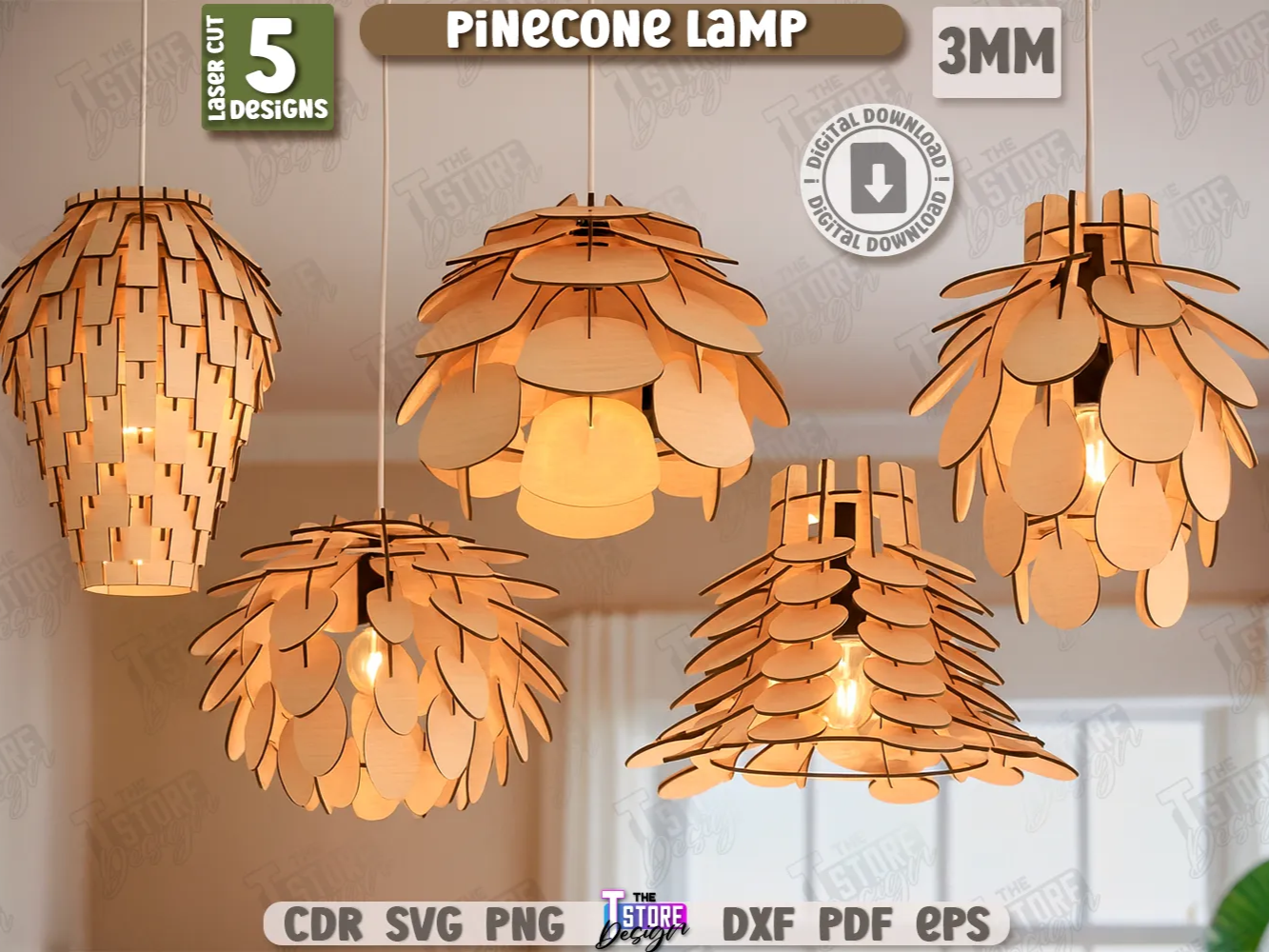 Wooden Pinecone Pendant Lamps Laser Cut Bundle. Home Decor. Hanging ...