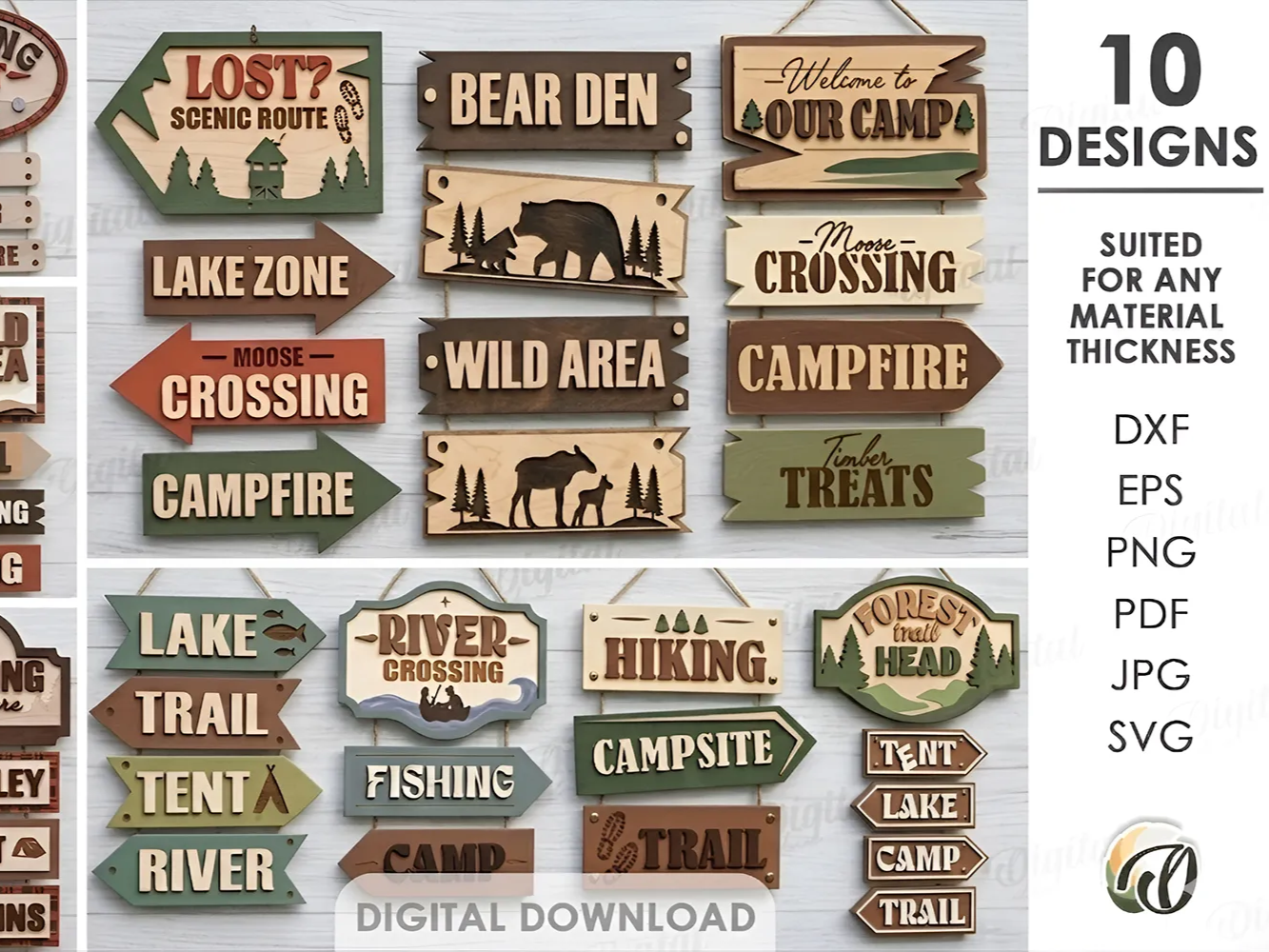 3D Camping arrow signs bundle. Directional sign laser cut files. Nature ...