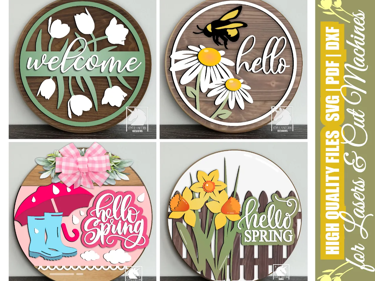Spring Round Signs SVG Bundle, Spring Floral Door Hangers Bundle ...