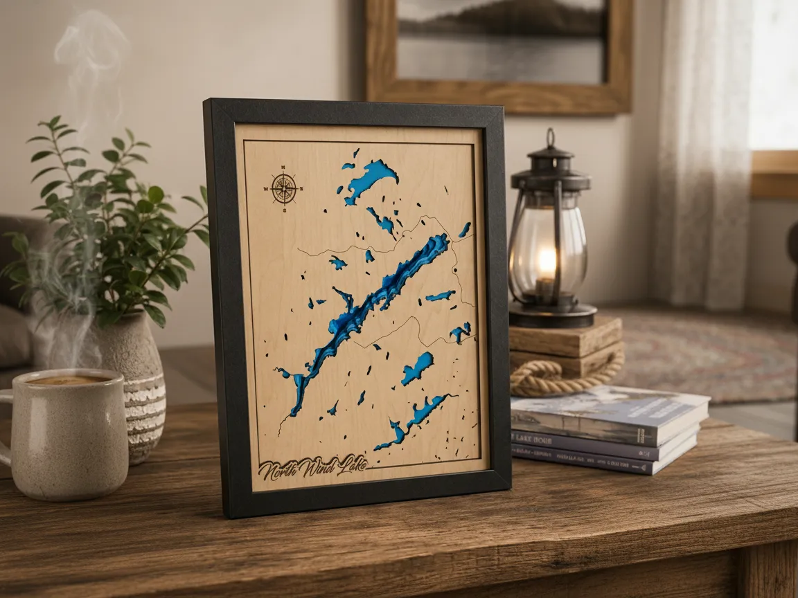 North Wind Lake 7-Layer Bathymetric Wood Map | Ready to Use Files - Atomm