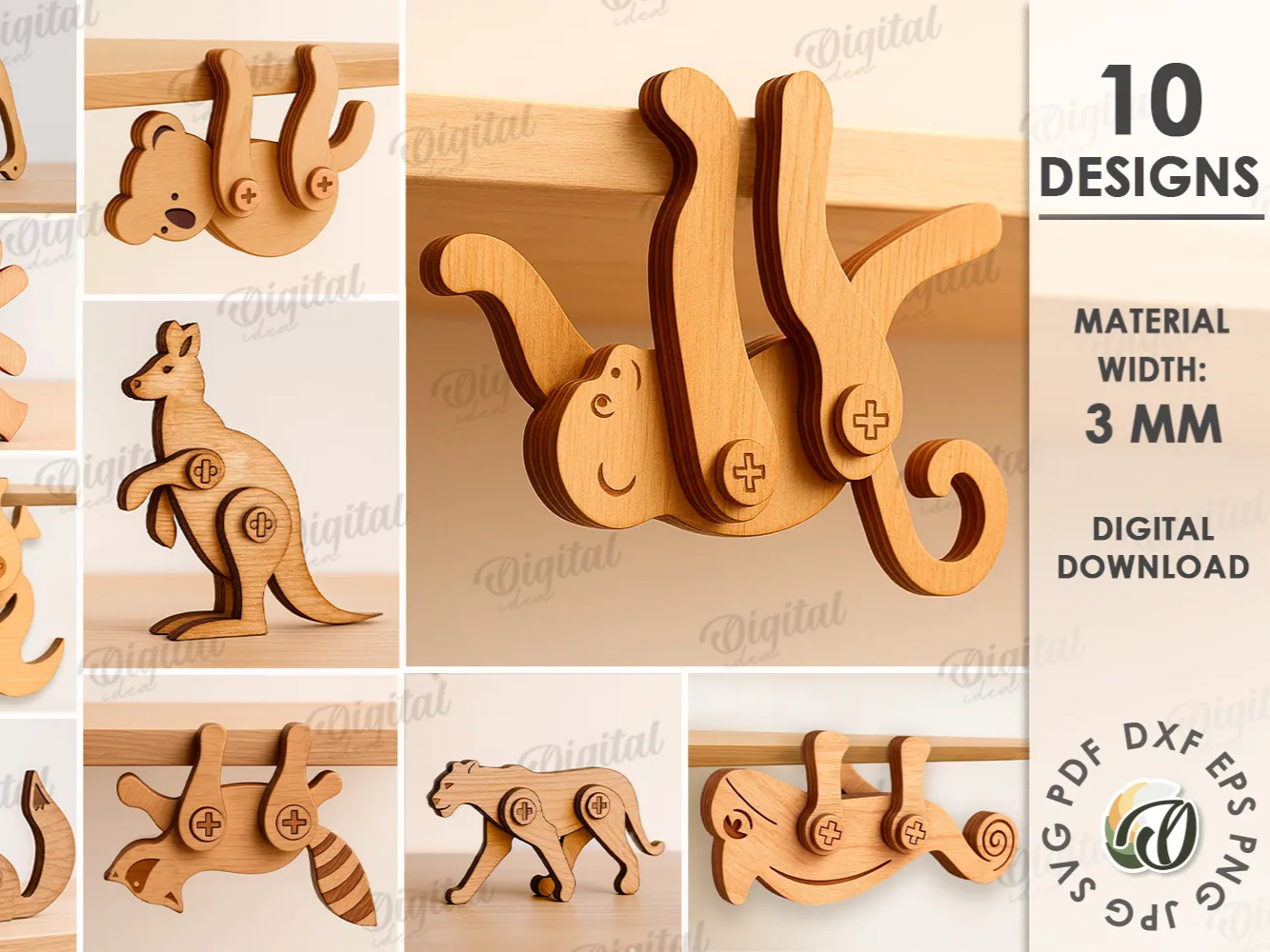 3D Animal shelf sitters bundle. Hanging shelf animals laser cut. Shelf ...