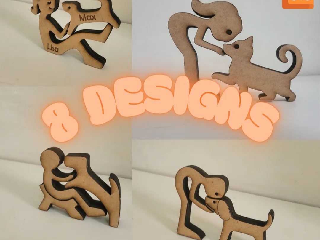 Bundle Dog & Cat with Owner Layered Minimalist Design | Ready to Use ...