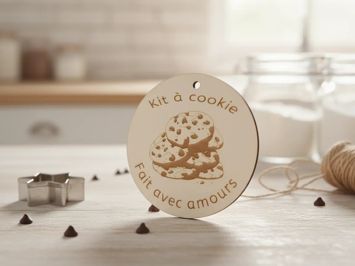 Laser Engraved Wooden Cookie Kit Tag with French Text | Free Files - Atomm