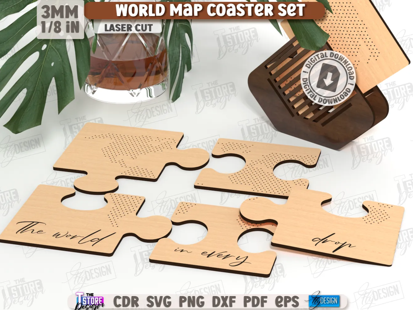 Laser cut and engrave | World Map Coasters Laser Cut | Cup Coasters ...