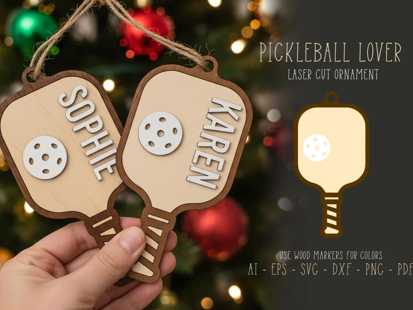 Personalized Laser Cut Wooden Pickleball Paddle Ornaments | Ready to ...