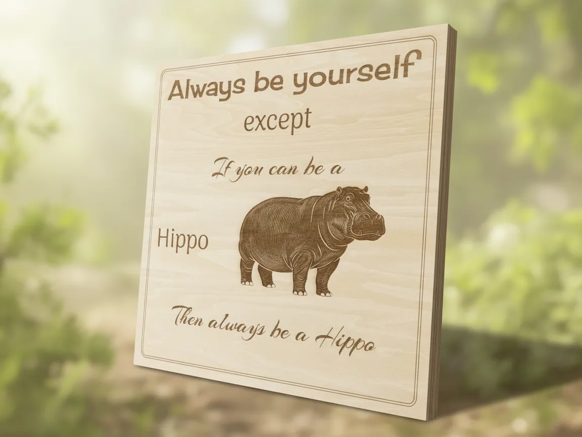 Laser engraved Hippo wall art on Xtool S1 Basswood. | Free Files - Atomm