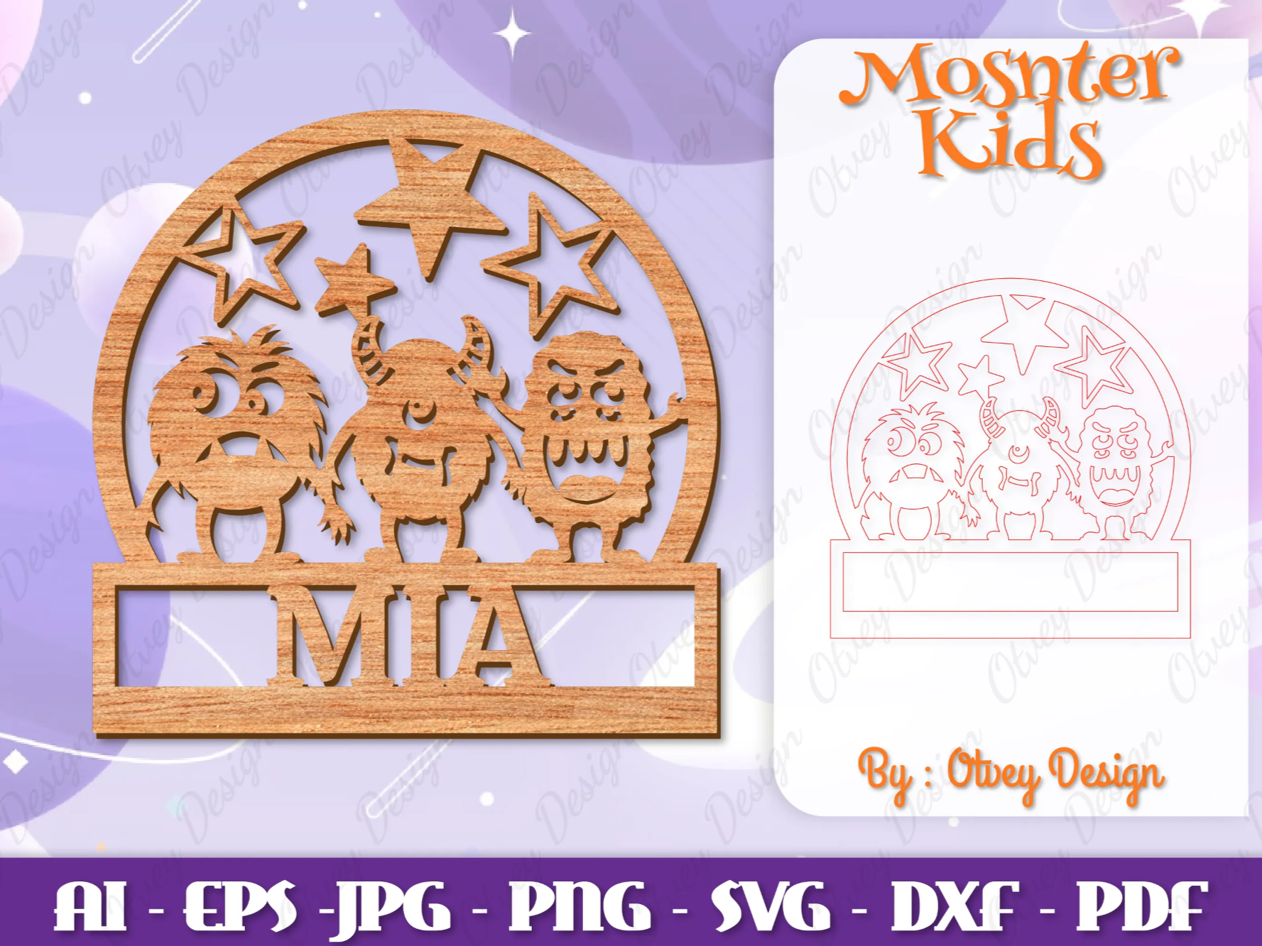 Monsters Kids Name Sign Lasercut | Ready to Use Files - Atomm