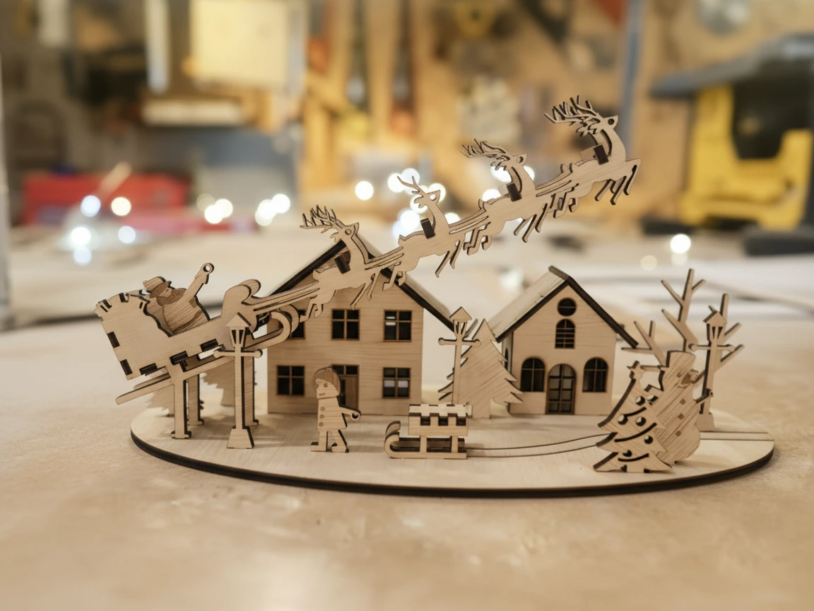 Laser Cut Wooden Christmas Village with Santa and Reindeer Scene | Free ...