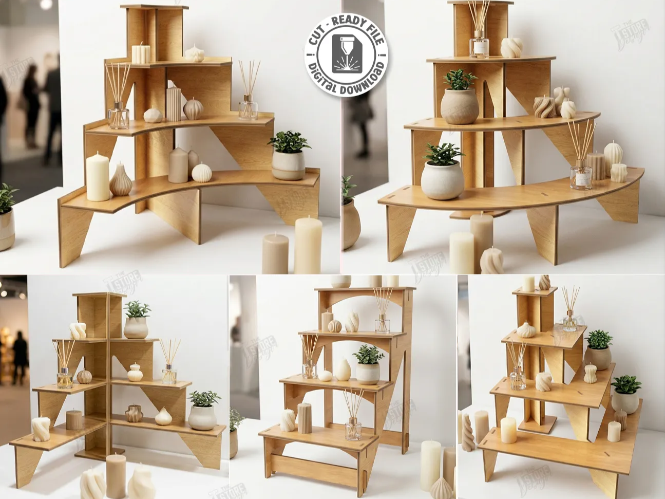 Tiered Wooden Display Stand for Tabletop Decor and Retail Merchandise ...