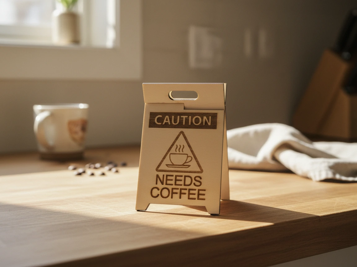Laser Engraved Wooden Caution Sign Needs Coffee Funny Office Desk Drink ...