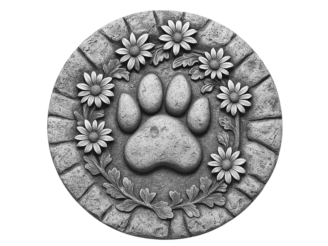 Round Paw Print Garden Stone with Floral Wreath Design | Free Files - Atomm
