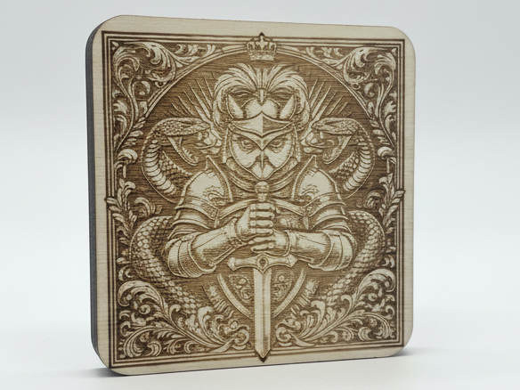 Laser Engraved Wooden Coaster with Owl Knight and Snake Design | Free ...