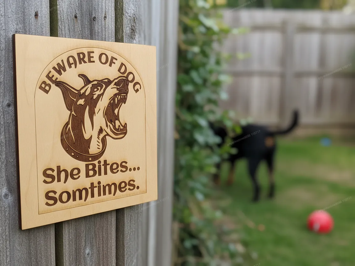 Beware of Dog She Bites Sometimes Wooden Warning Sign | Free Files - Atomm