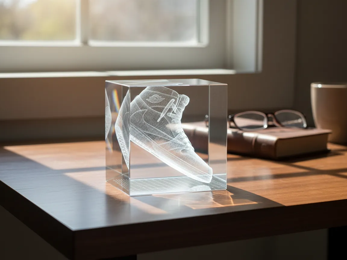 Clear Glass Cube Featuring an Engraved High-Top Sneaker Nike | Free ...