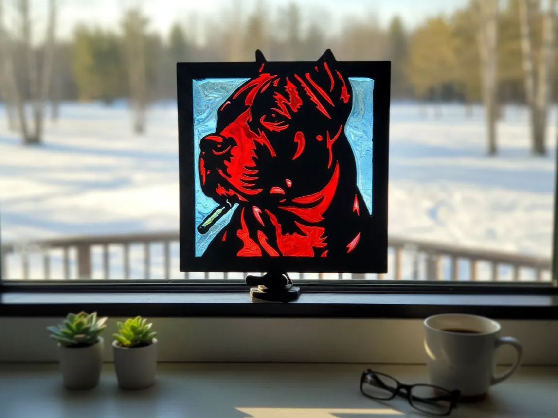 Laser Cut Pitbull Dog Stained Glass Window Art Panel with Cast Resin ...