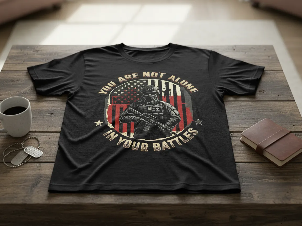 Black Military Themed T-Shirt With You Are Not Alone In Your Battles ...