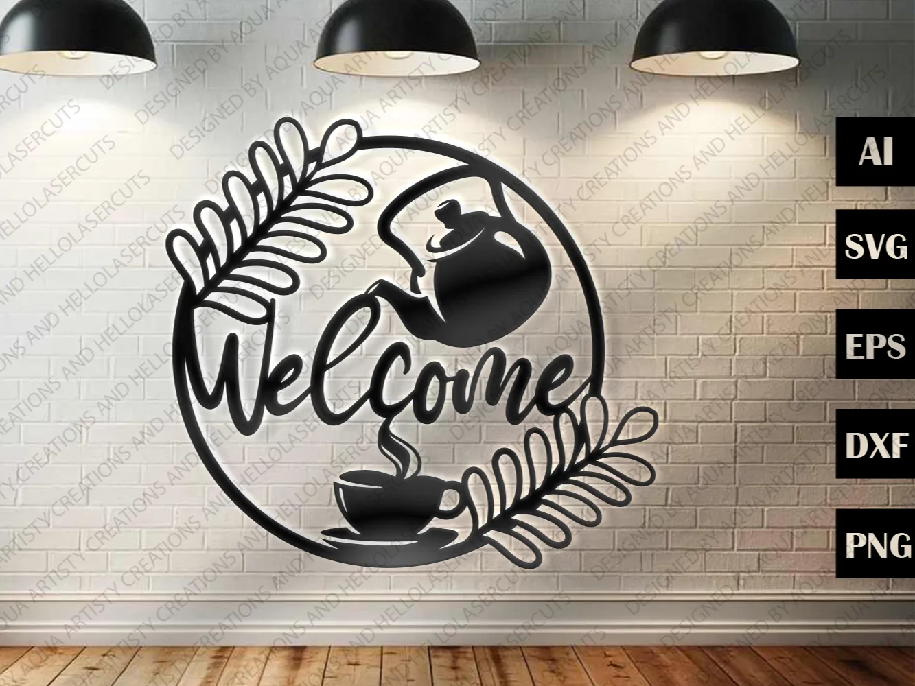 Laser Cut Welcome Wall Art with Teapot and Cup Design | Ready to Use ...