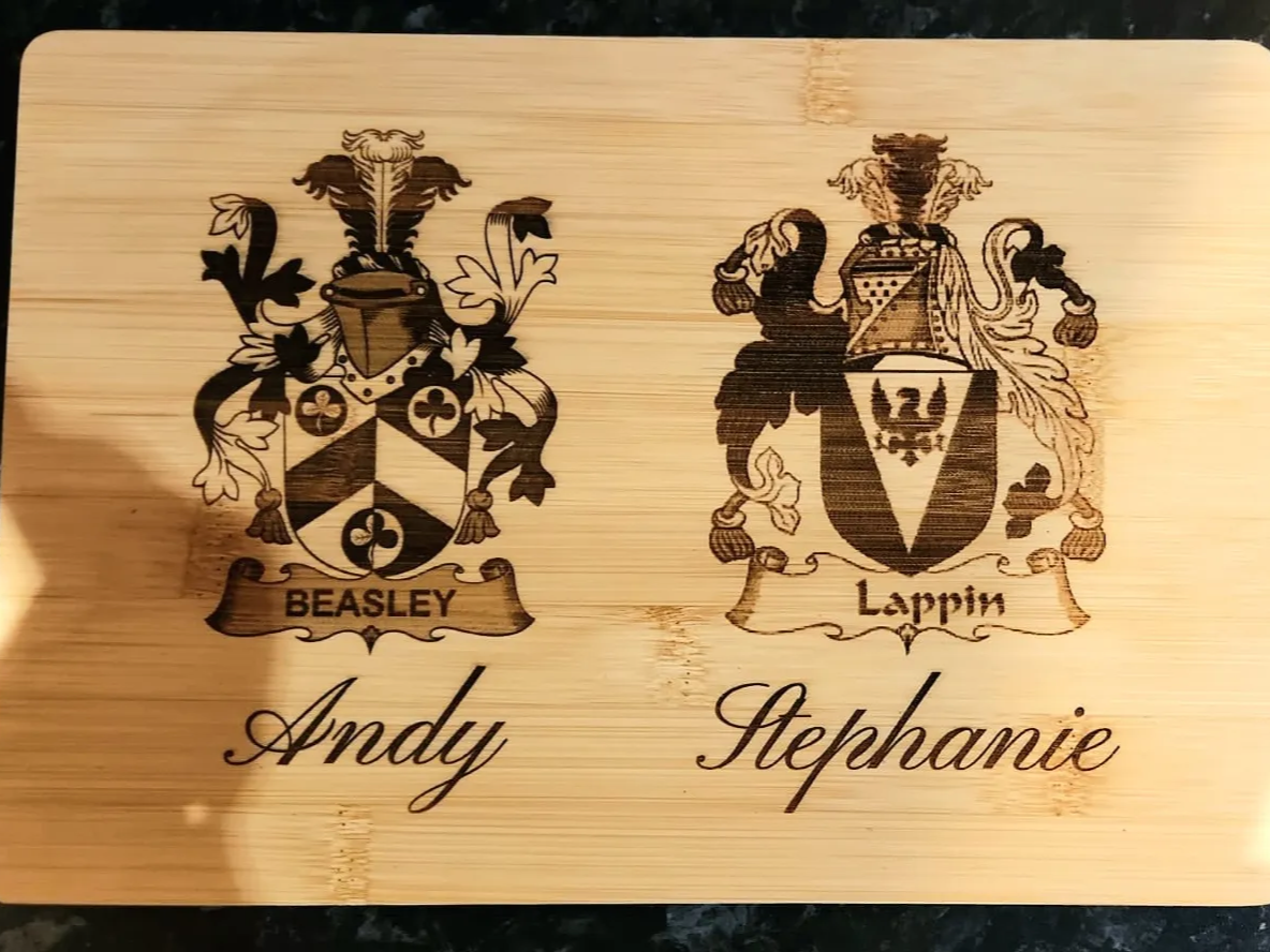 Personalized Bamboo Cutting Board with Laser Engraved Family Crests and ...