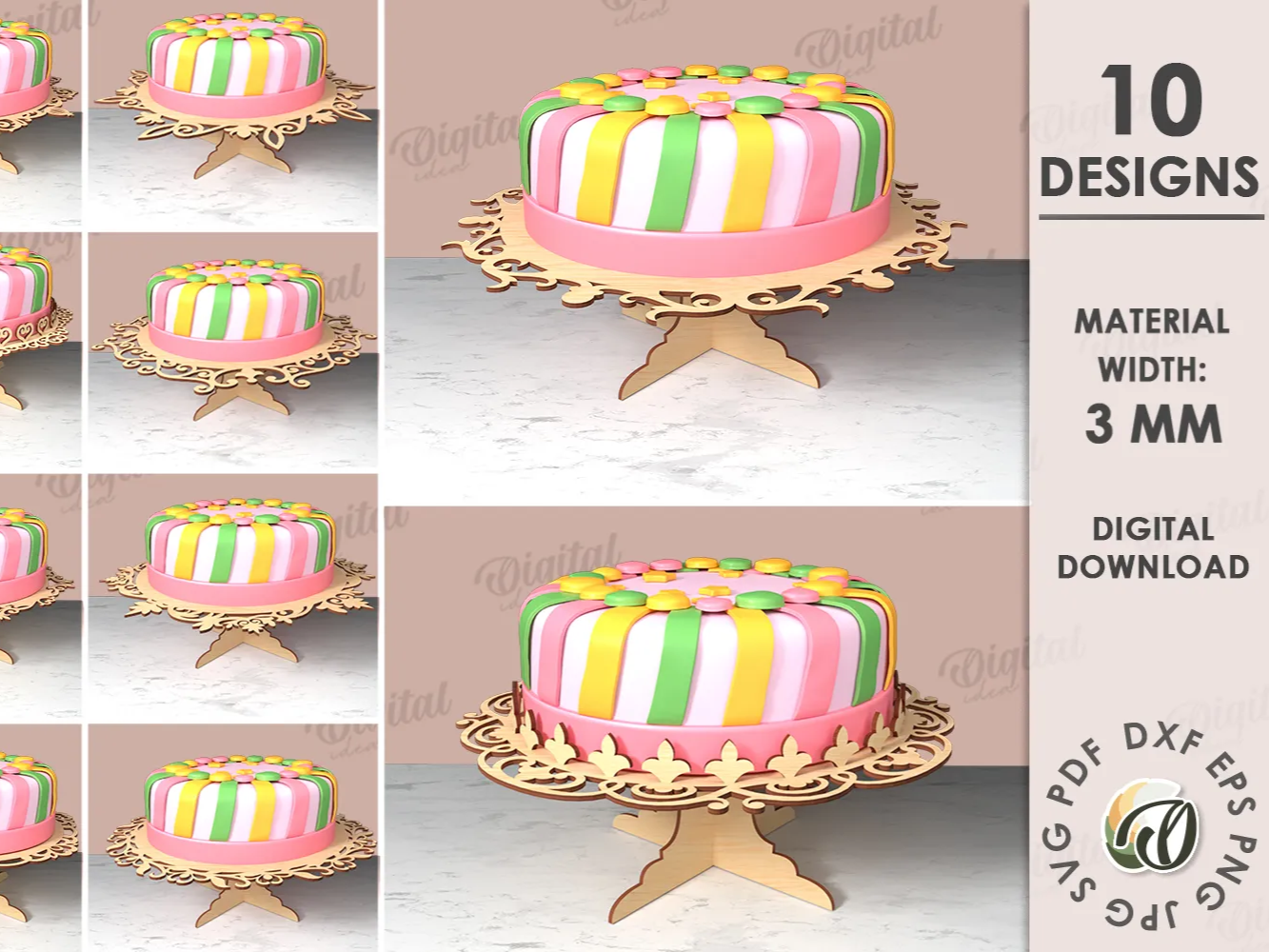 Laser cut and engrave | 3D Cake stands bundle. Cake holder laser cut ...