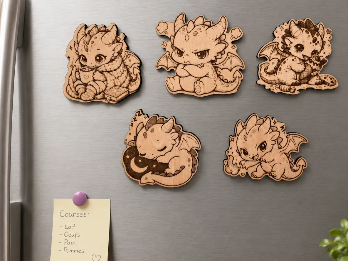 🐉 Baby Dragon Magnets Bundle – Laser Cut Wooden Fridge Magnets | Free ...