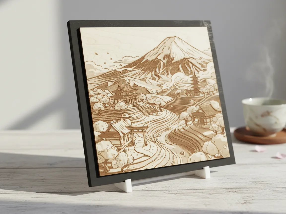 Laser cut and engrave | Laser Engraved Japanese Landscape Wooden Art ...