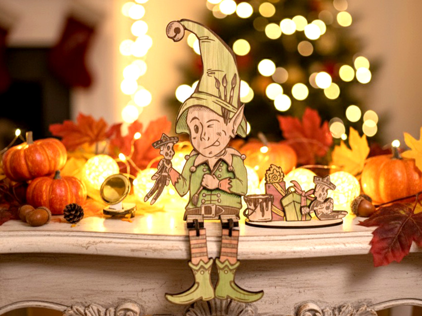 Laser Cut Elf Holiday Decoration with Gifts | Ready to Use Files - Atomm
