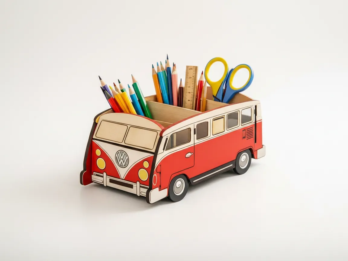 Retro Minivan Desk Organizer 3mm SVG File: Laser Cut Van Design ...
