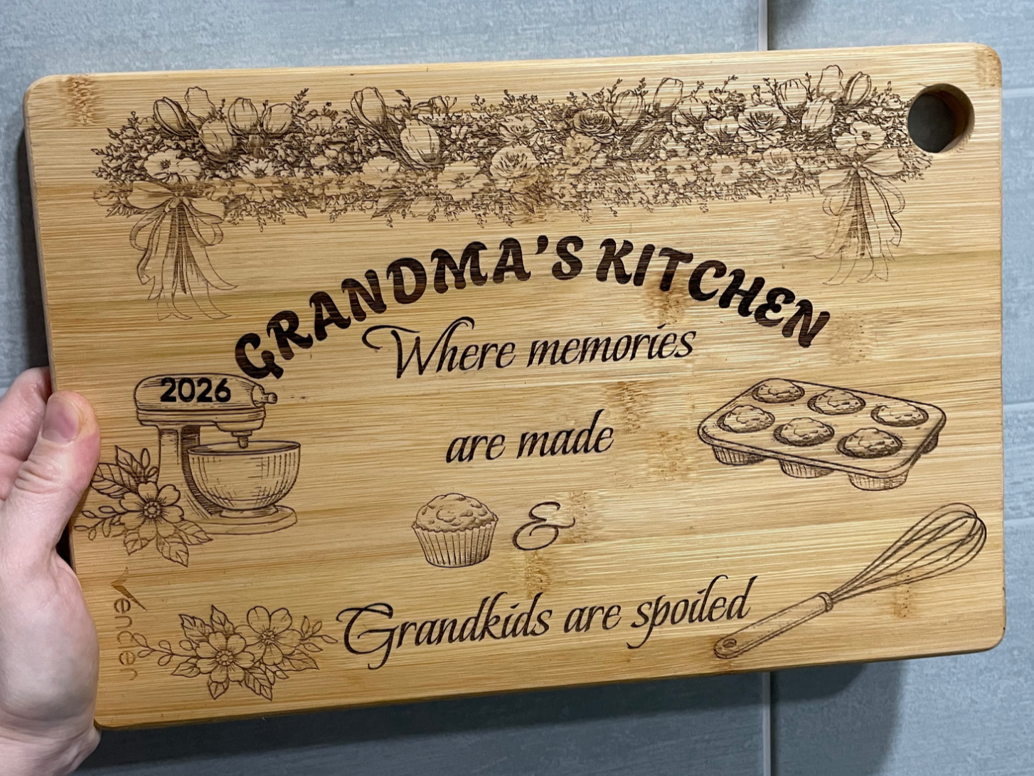 Laser Engraved Bamboo Cutting Board Grandma's Kitchen Design | Free ...