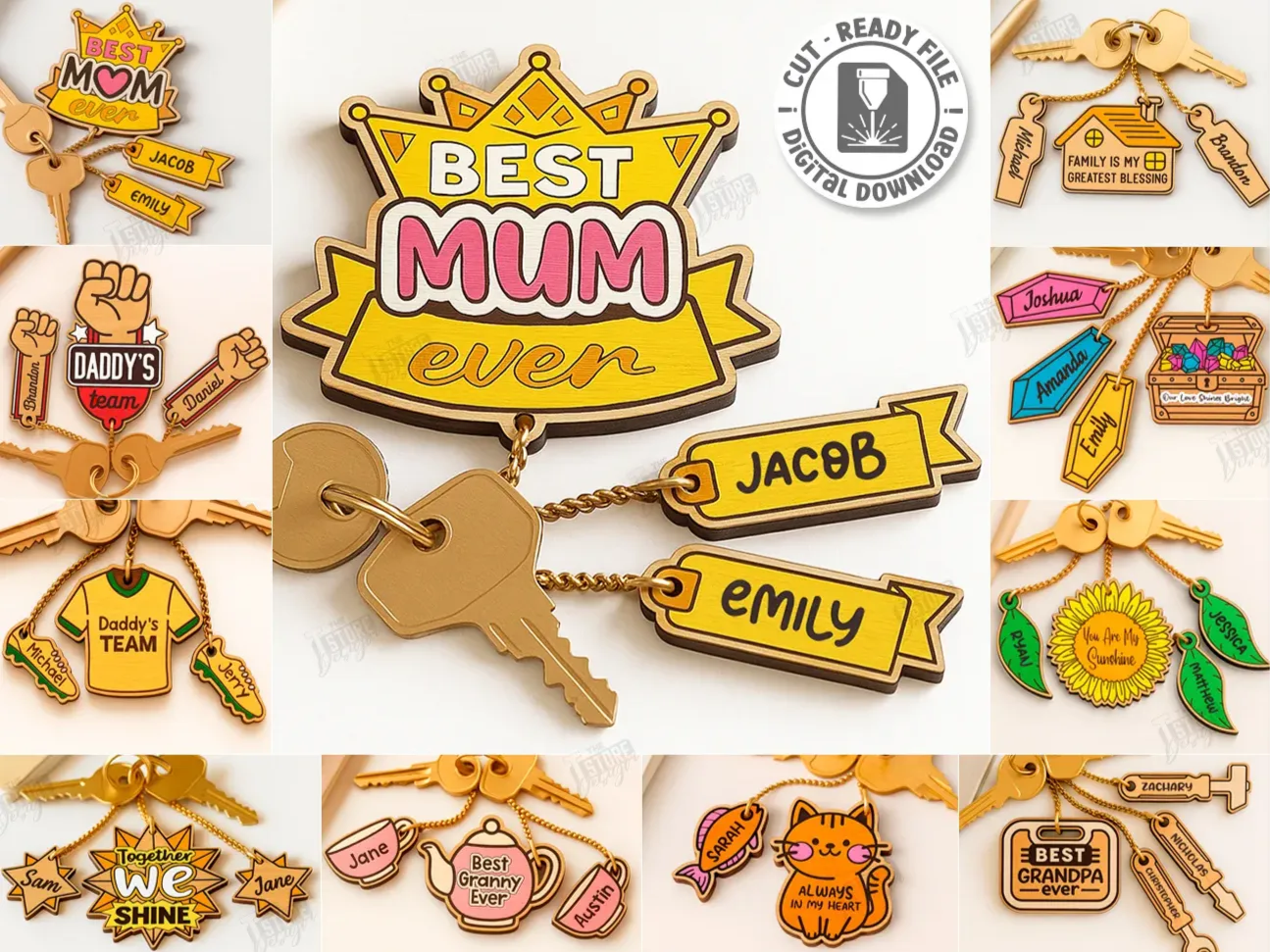 Laser cut and engrave | Personalized Family Keychains Laser Cut Bundle ...